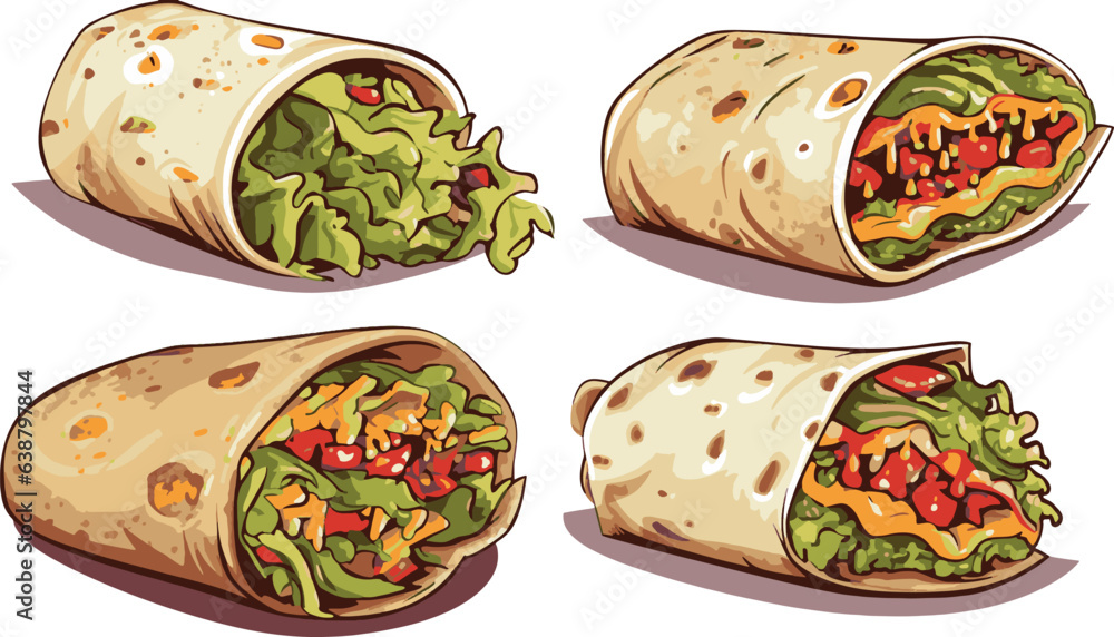 Burrito set, engraving style, Basic simple Minimalist vector SVG logo ...