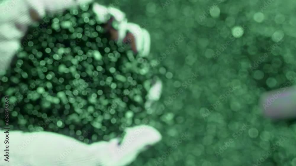 Ecological plastic recycling concept.4k slow motion pours plastic ...