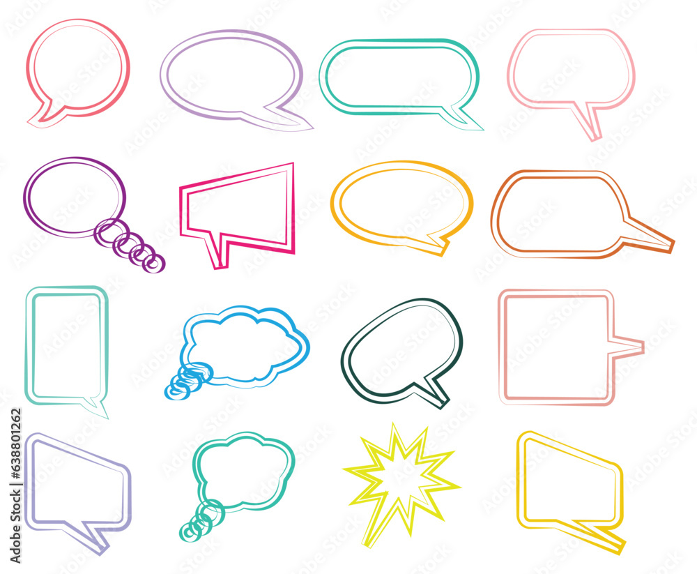 callout symbols color outline. Speech bubble set. Comic speech doodle ...