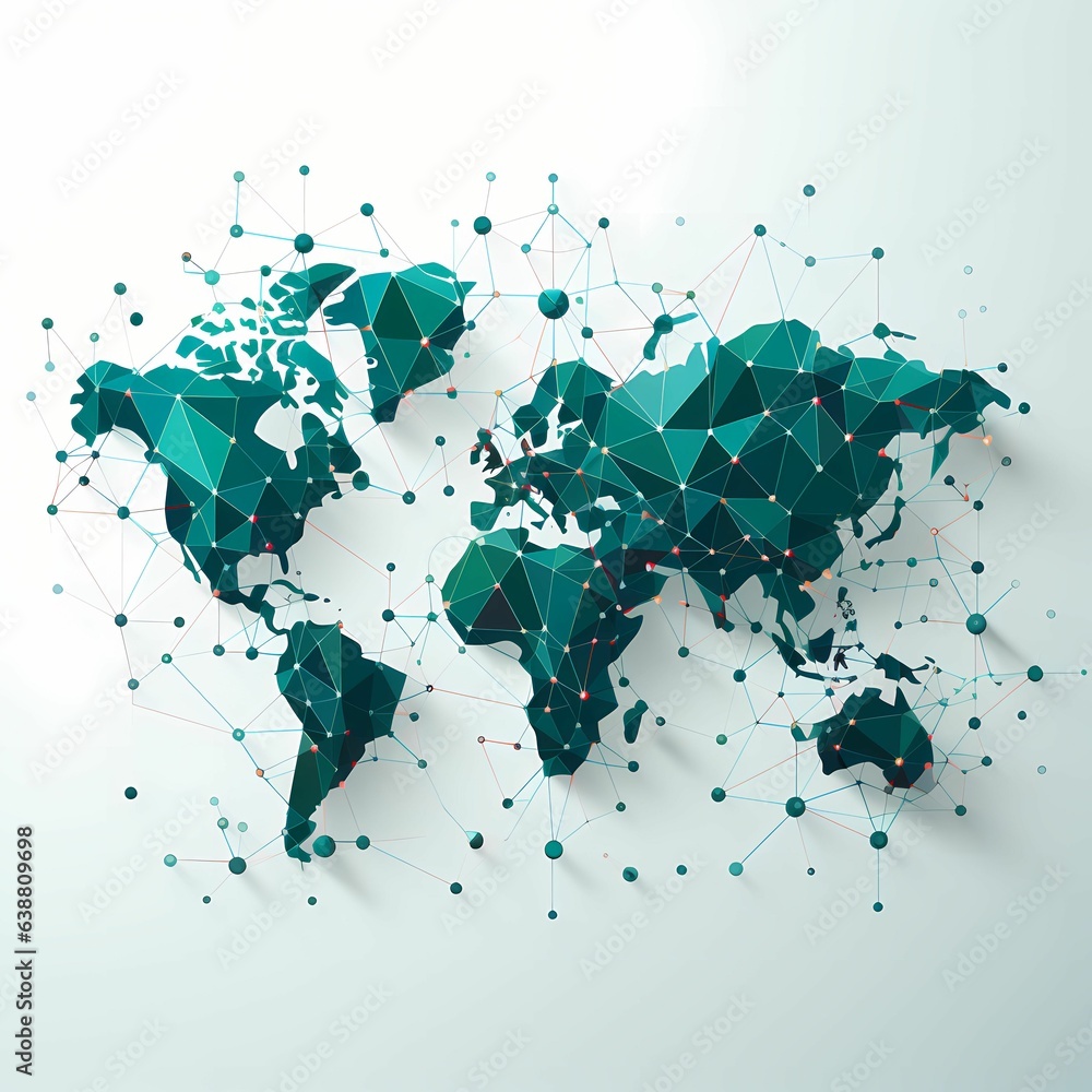 green World map with node connection concept isolated on white Stock ...
