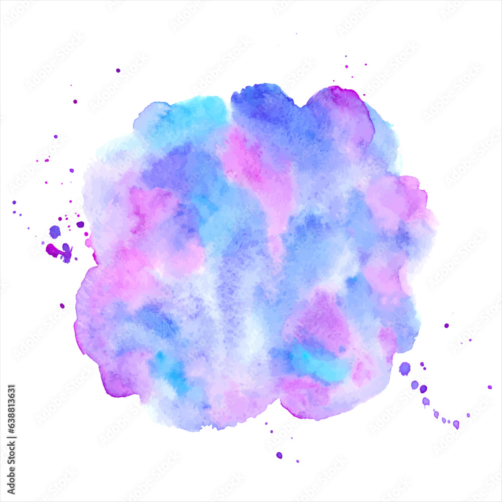 Blue, purple, lilac watercolor stains painted vector texture with ...