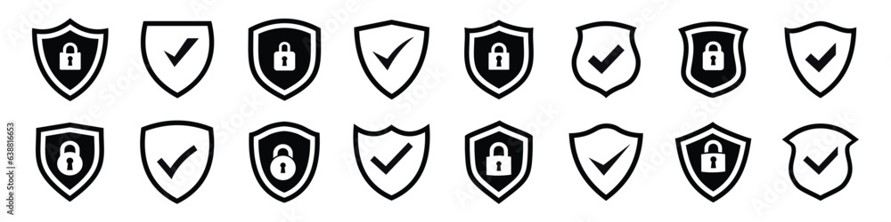 Set of security shield icons. Protect shield signs. Security lock ...