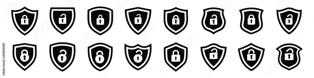 Set of security lock shield icons. Protect shield signs. Security lock ...