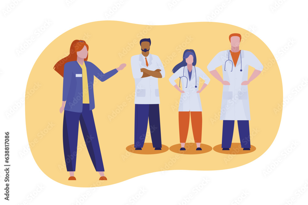Administrator presenting medical staff team vector illustration ...