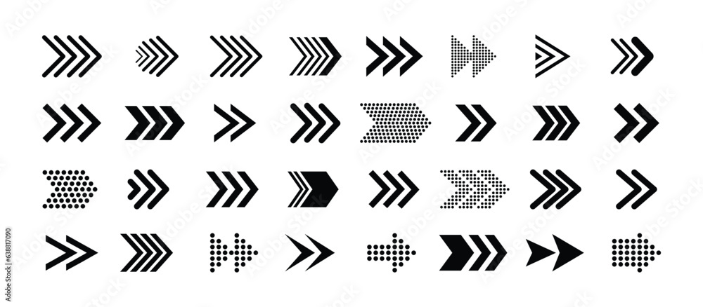 Set of vector arrows. Right arrow vector icon pack. Arrow vector ...