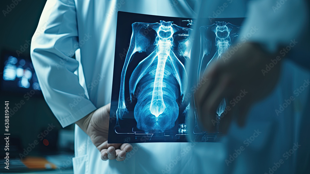 Orthopedic surgeon doctor examining patient's knee joint x-ray films ...