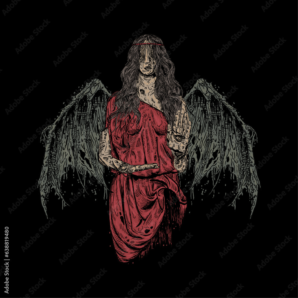 hand drawn angel death metal illustration. horror artwork Stock Vector ...