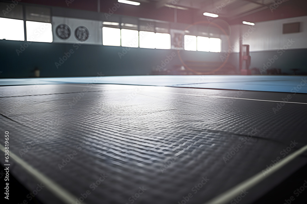 Wrestling and fitness equipment for athletes training in empty gym ...
