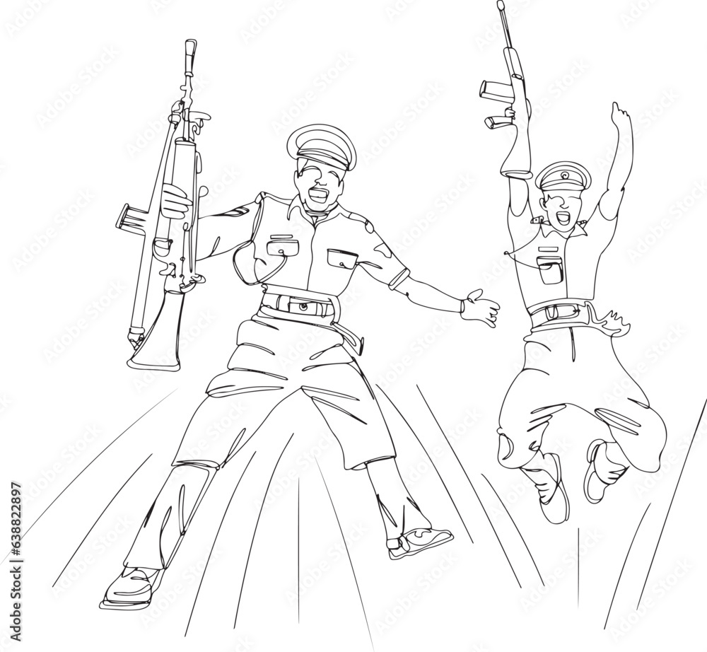 Military Milestones and Passing Out Celebrations, one line sketch ...