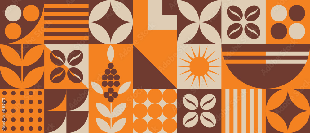 Pattern with coffee theme in geometric minimalistic style. Print with ...