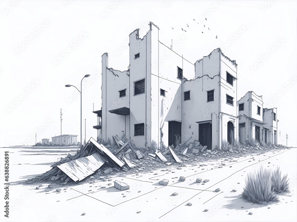 House ruin drawing. AI generated illustration Stock Illustration ...