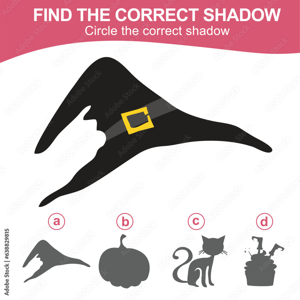 Find the correct shadow of the Witch’s hat. Matching shadow game for ...