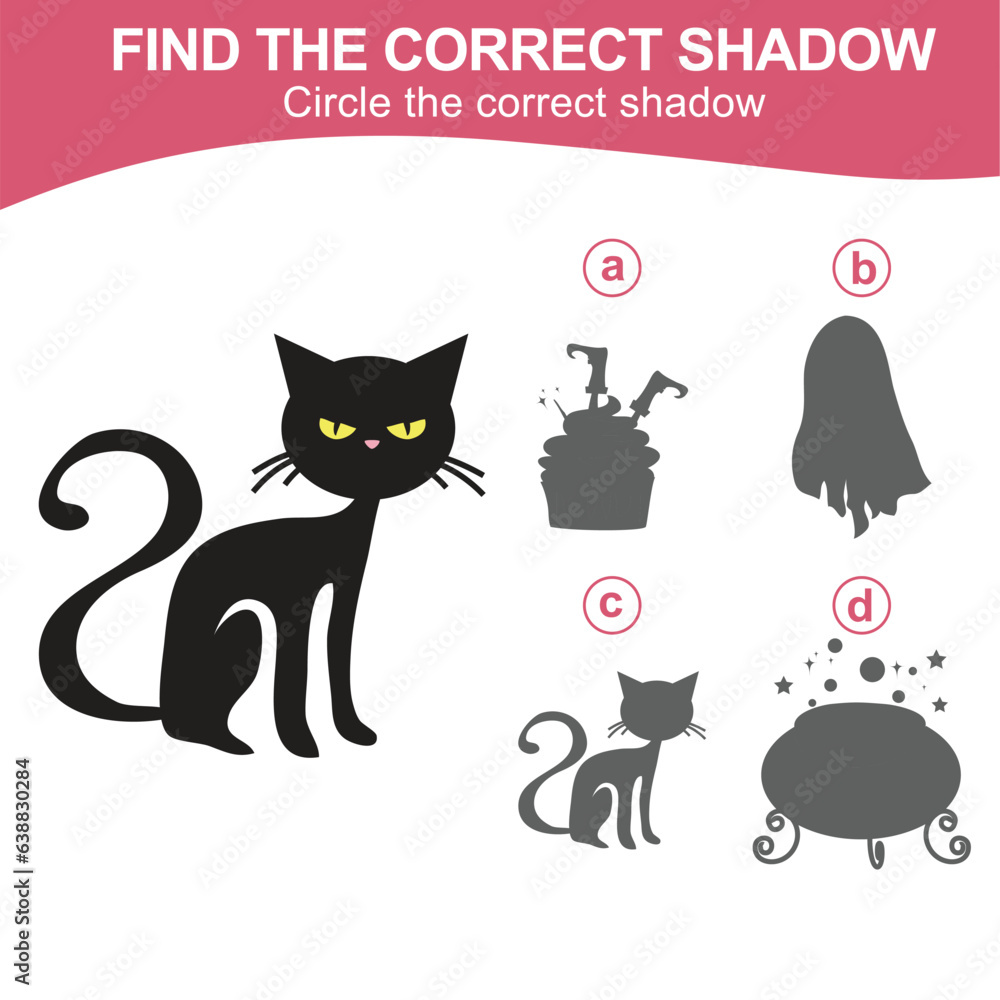 Find the correct shadow of the black cat. Matching shadow game for ...