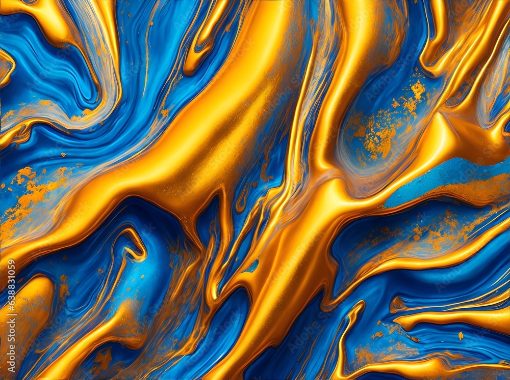Photo of Abstract blue and gold background with elegant gold swirls ...