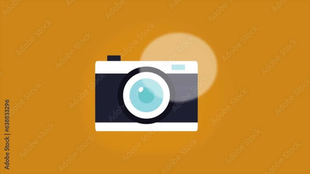 Camera Click and flash on 2d iconic animation on a yellow background ...