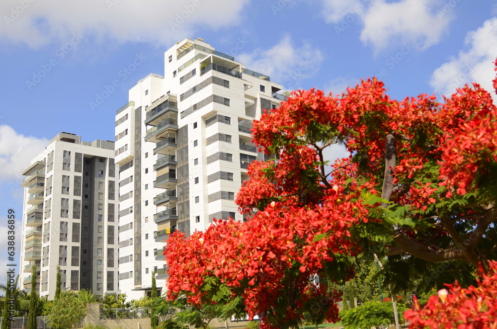 Multi-apartment modern house. Residential building, residential complex ...