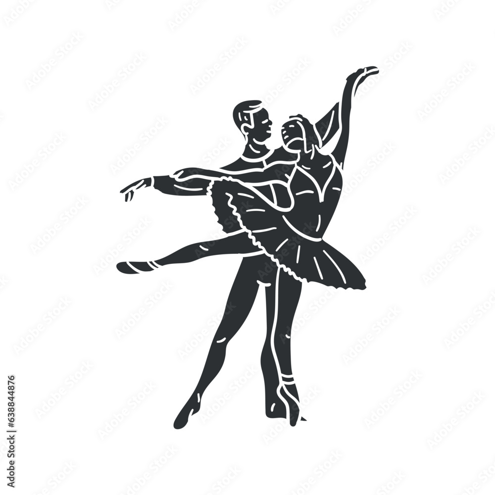 Couple Ballet Icon Silhouette Illustration. Ballerina Vector Graphic ...