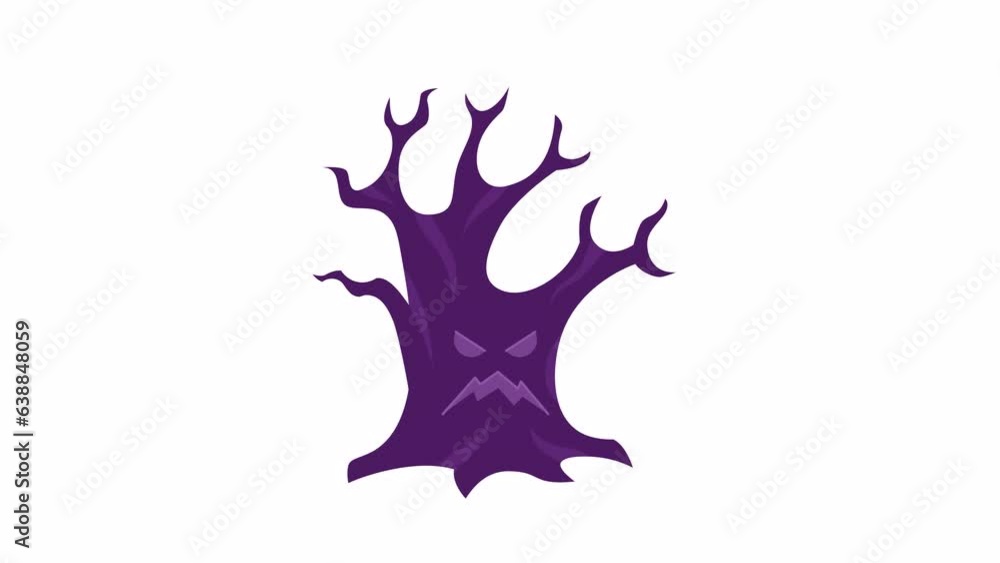 Spooky tree with appearing fearsome face 2D character animation ...