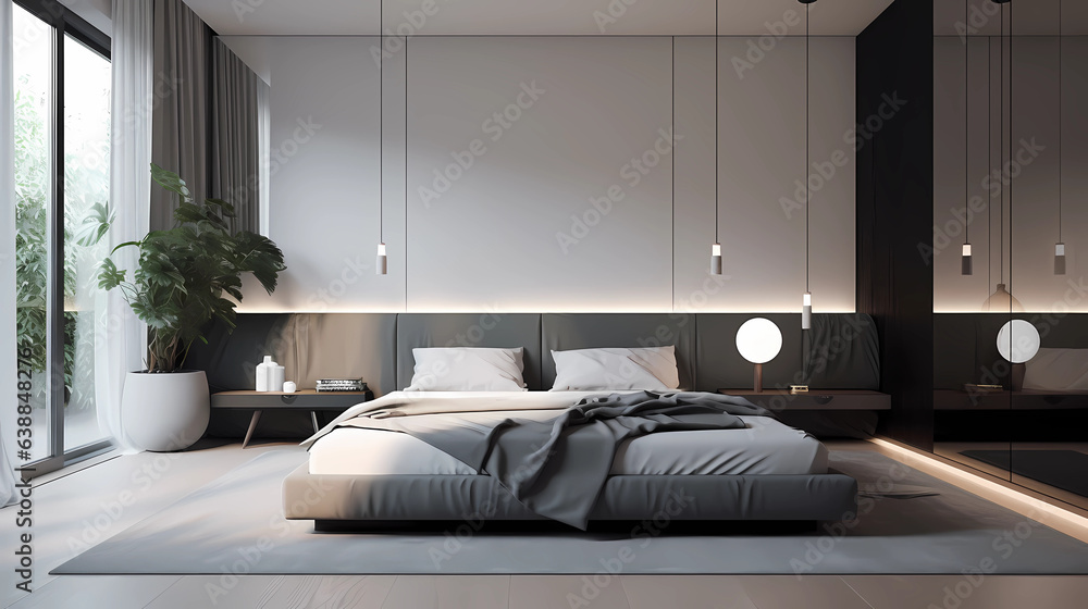 Venture into a minimalist bedroom that champions solitude and rest. A ...