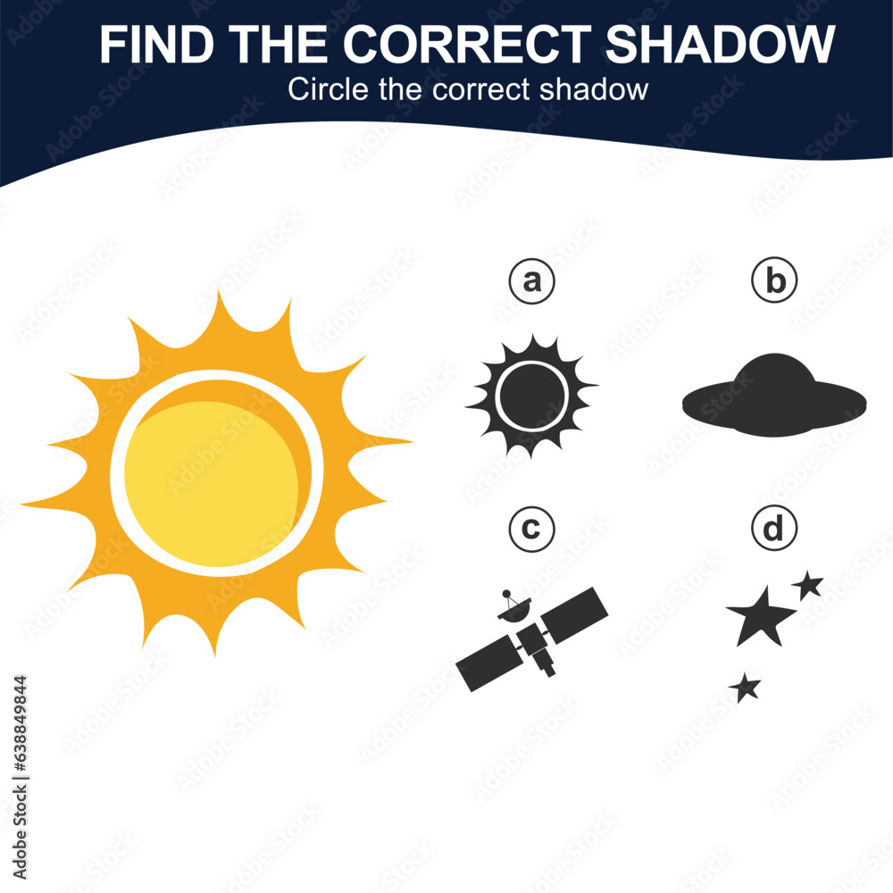 Find the correct shadow of sun, space and solar system theme. Matching ...