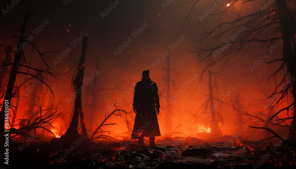 Woman witch in a black long dress without a face, black ghost of an ...