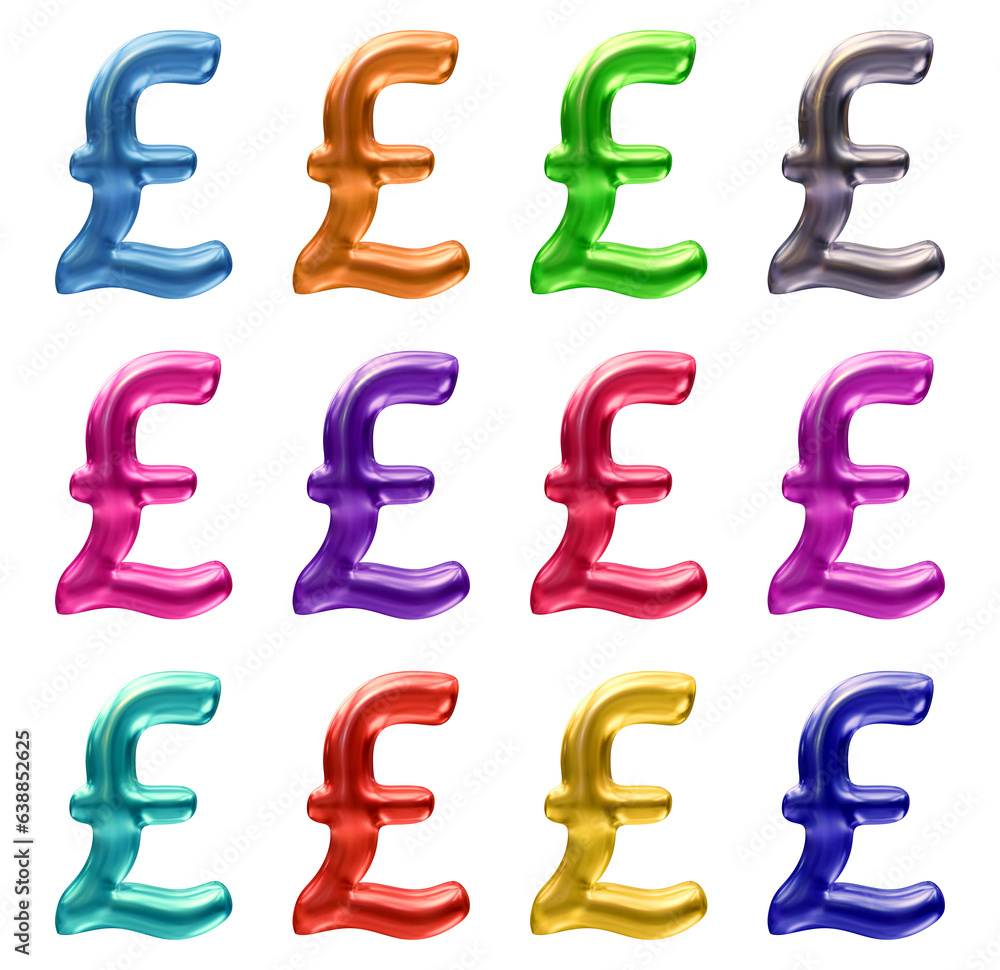 Set of British pound sterling sign currency money icon in 3d rendering ...
