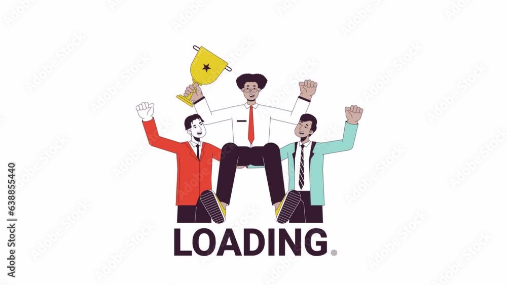 Business team celebrating line 2D loading animation. Victory ...
