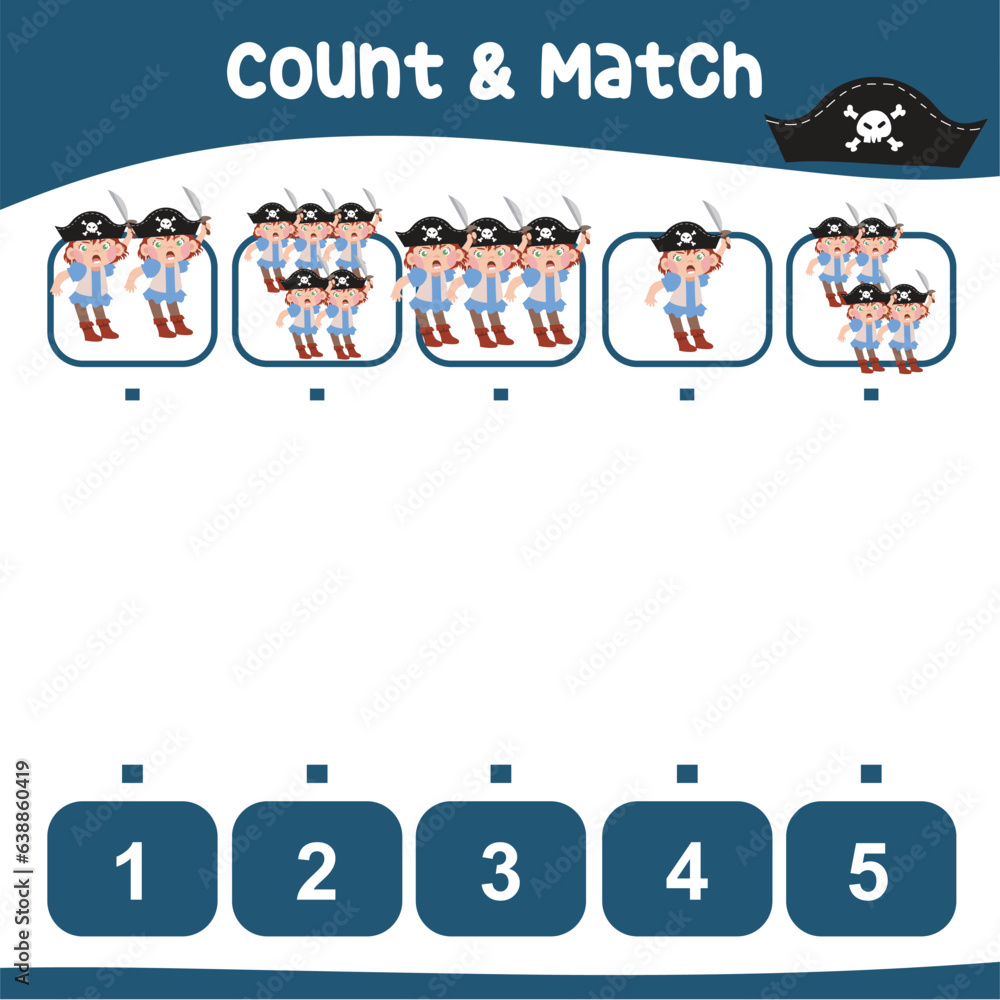 Count and match together the cute pirate boy holding a sword with the ...