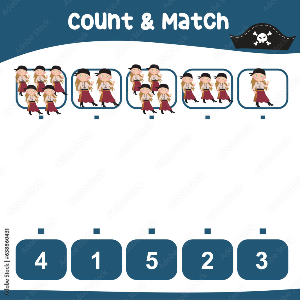 Count and match together a cute pirate lady with the number. Counting ...
