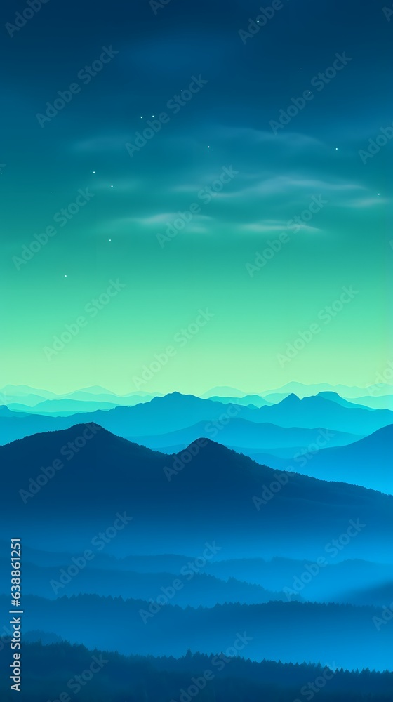Cyan and light green gradient sunset mystical minimal valley mountain ...