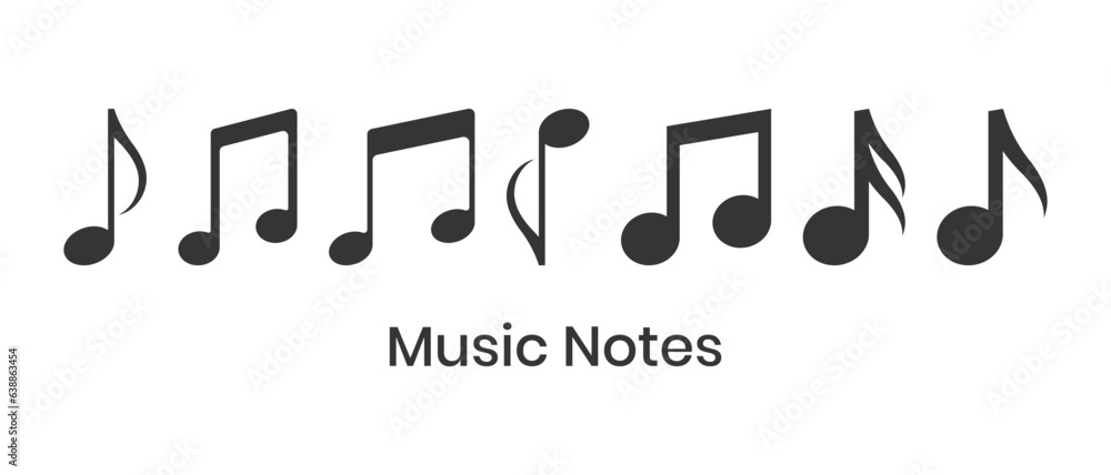 Music Notes Icons Vector In Trendy Flat Style, Musical Notes Vector ...