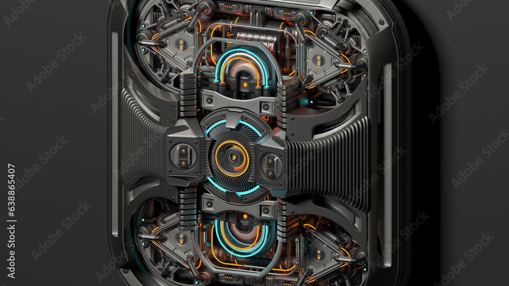 Detailed cyber mechanisms or robotic engine props and futuristic energy ...