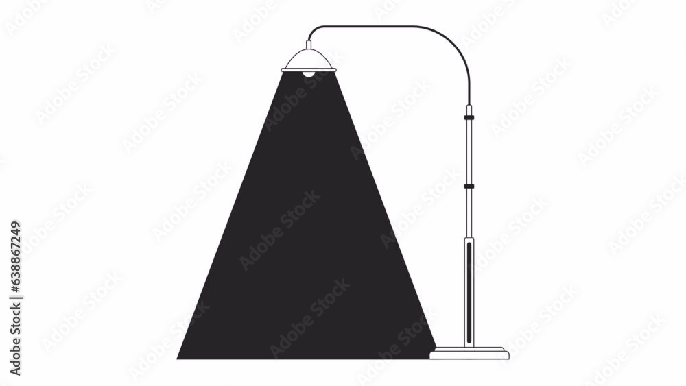 Streetlight lamp post illuminating walkway bw outline 2D object ...