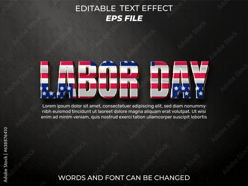 Labor day editable text effect with 3d style, font editable, typography. vector template Stock ...