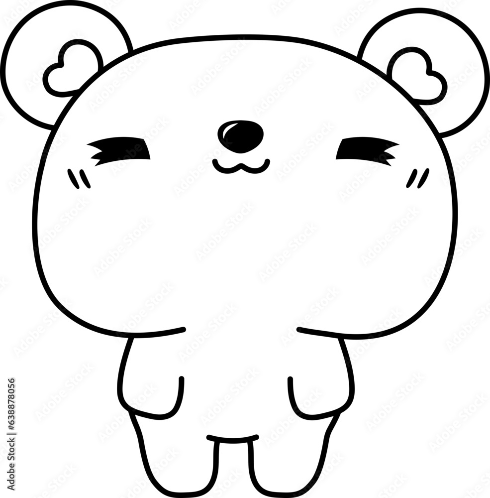 Kawaii Bear Coloring Page, Kawaii Animal Coloring Page Stock Vector ...