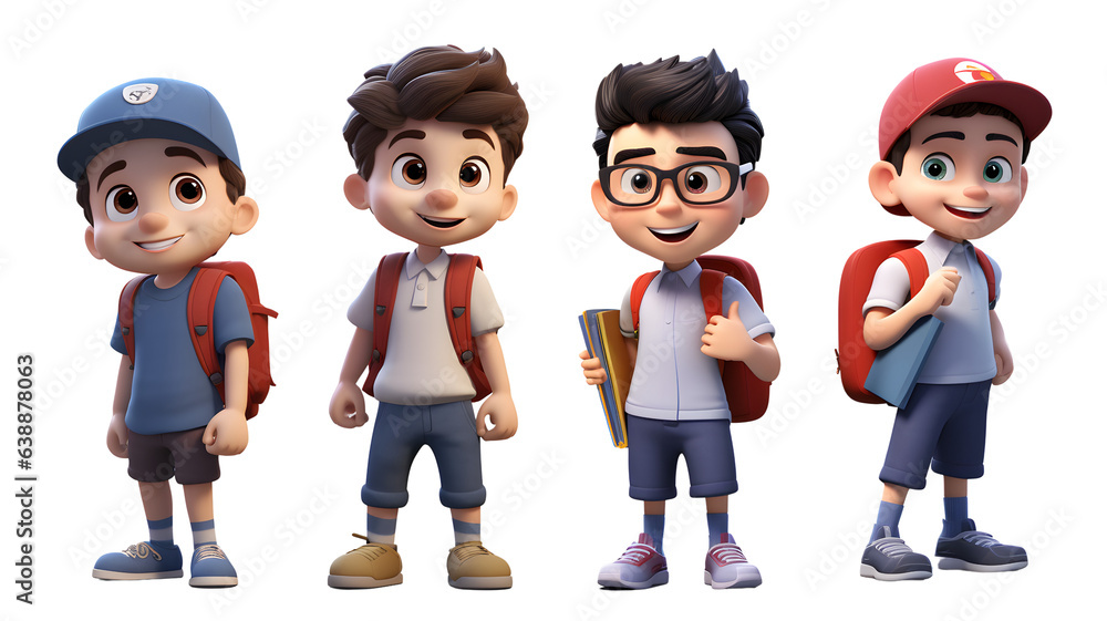 3D cartoon boys on transparent background PNG Stock Illustration ...