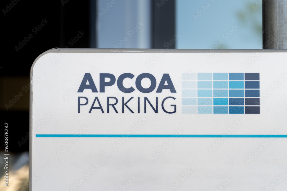 APCOA Parking logo sign. Car park management company, parking spaces ...