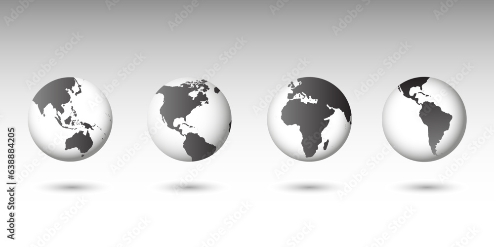 Set of 3d realistic planet earth icons from different angles . Vector ...