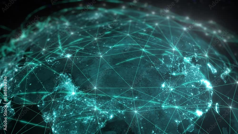 Data Grid Connecting the World. From Asia To Europe. Beautiful rotating ...