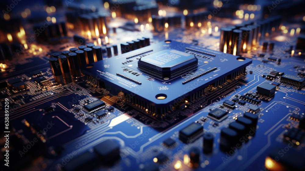 High-end computer circuitry. Show digital connections and network lines ...