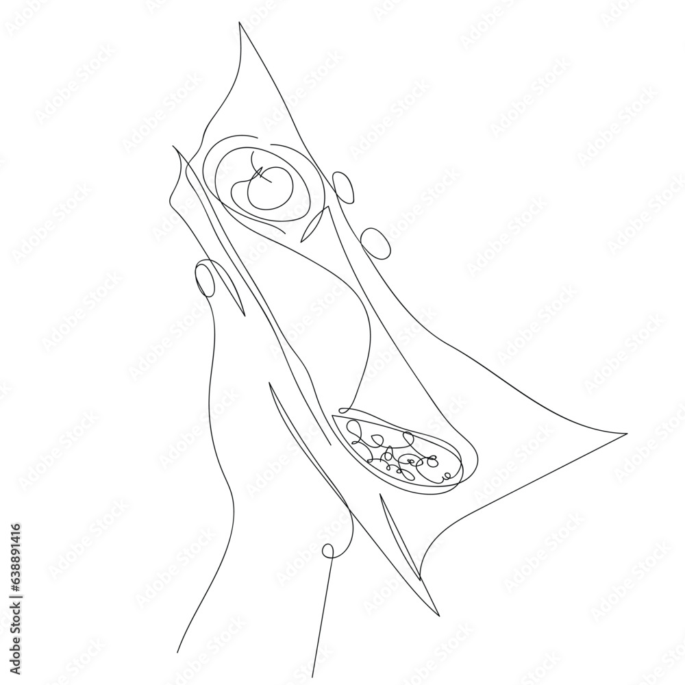 Sicilian cannolo in the hand. Black and white line drawing. Line art ...