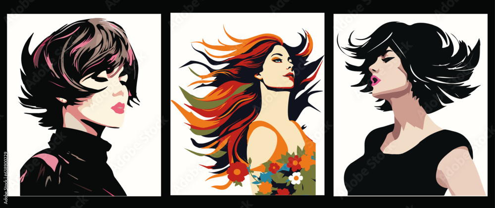 Girl Art vector set. Girl Illustration. Vector illustration of cartoon ...