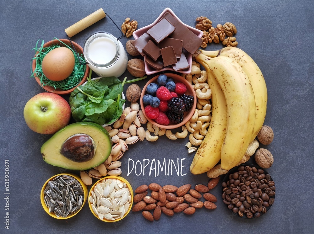 Dopamine Boosting Foods Assortment Of Food For Good Mood Happiness Better Memory And Positive