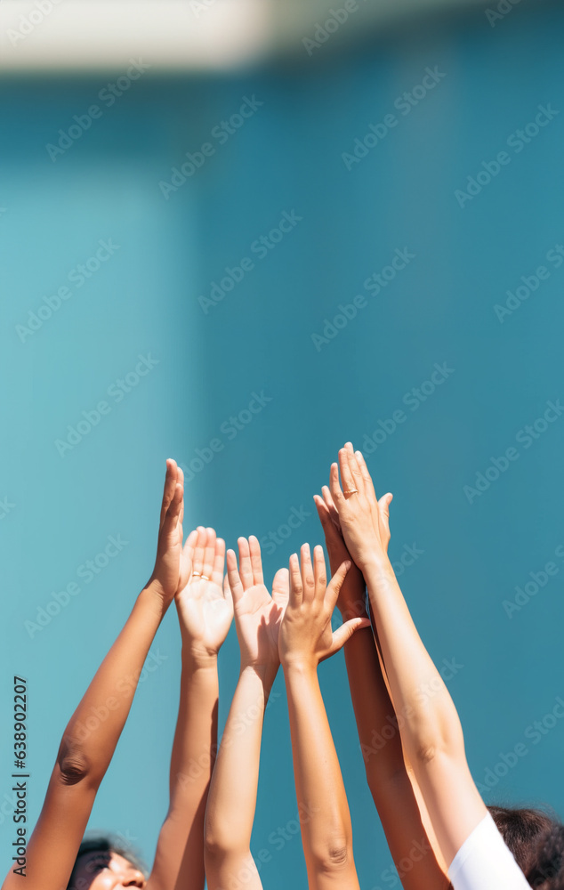 Coming together concept with arms giving group high five, Generative AI ...