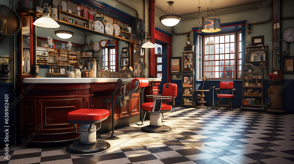 Vintage Barber Shop Interior Decoration of 1950s or 1980s Stock ...