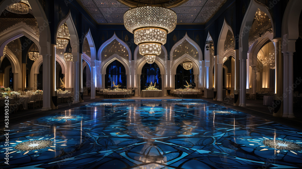 Arabic Ballroom with High Ceilings Stock Illustration | Adobe Stock