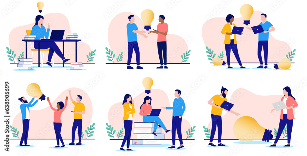 Business idea vector collection - Set of illustrations with team of ...