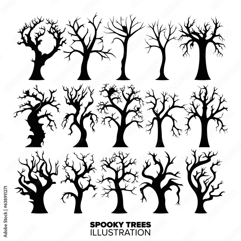 Halloween Enigma: Spooky Trees Silhouette Compilation with Vector ...