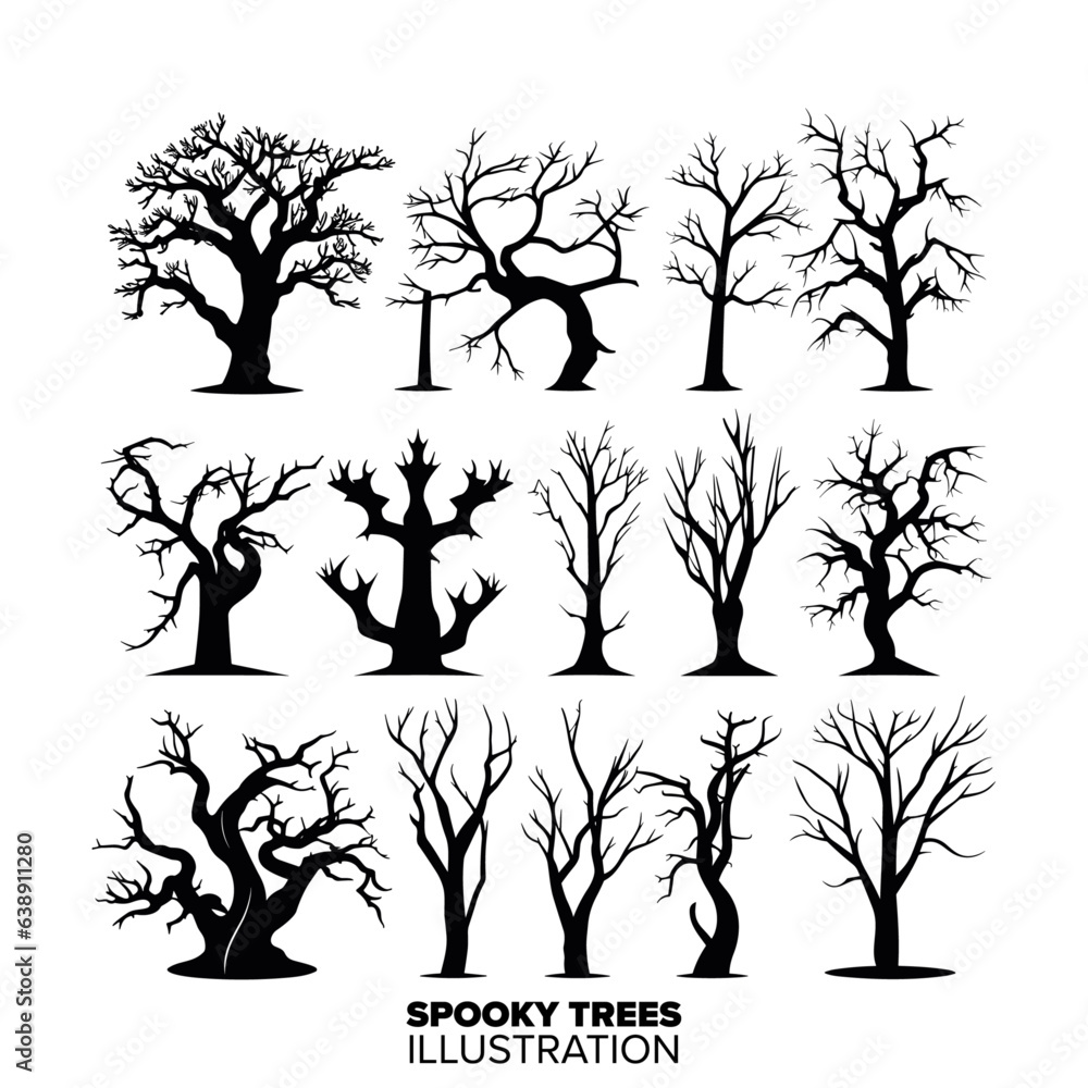 Nocturnal Frights: Vector Spooky Black Horror Trees for Halloween ...