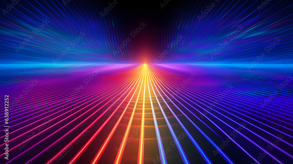 Rainbow Laser Grid. A gradient background transitioning from deep black ...